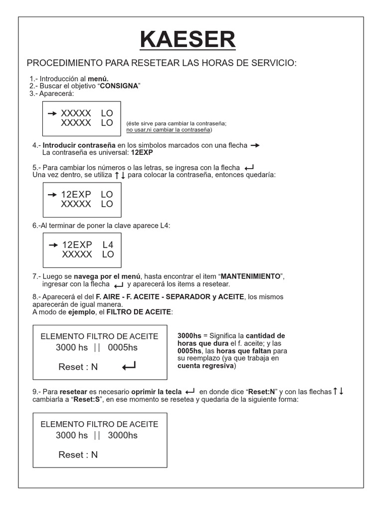 Reinicio Horas Kaeser | PDF