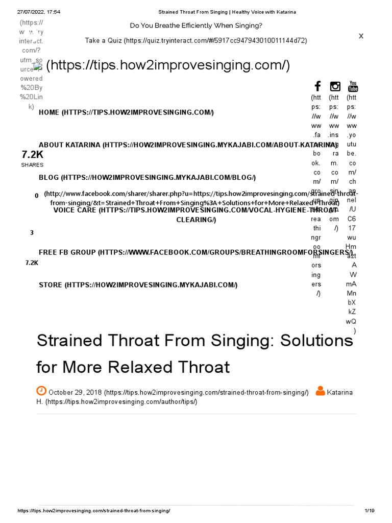 Strained Throat From Singing - Healthy Voice With Katarina | PDF ...