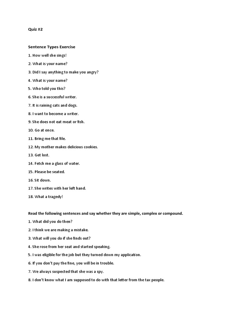 Exercise On Sentence Types | PDF