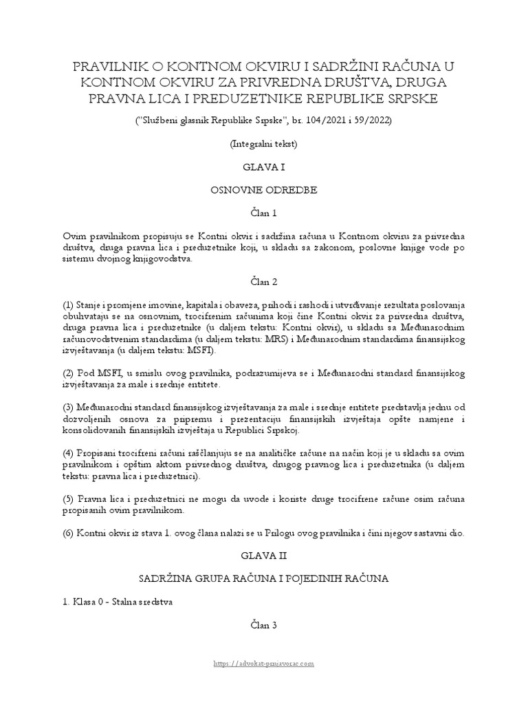 Pravilnik o Kontnom Okviru I Sadrzini Racuna U Kontnom Okviru Za ...