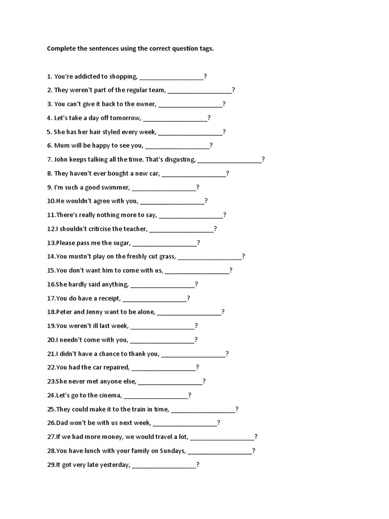 Complete The Sentences Using The Correct Question Tags | PDF