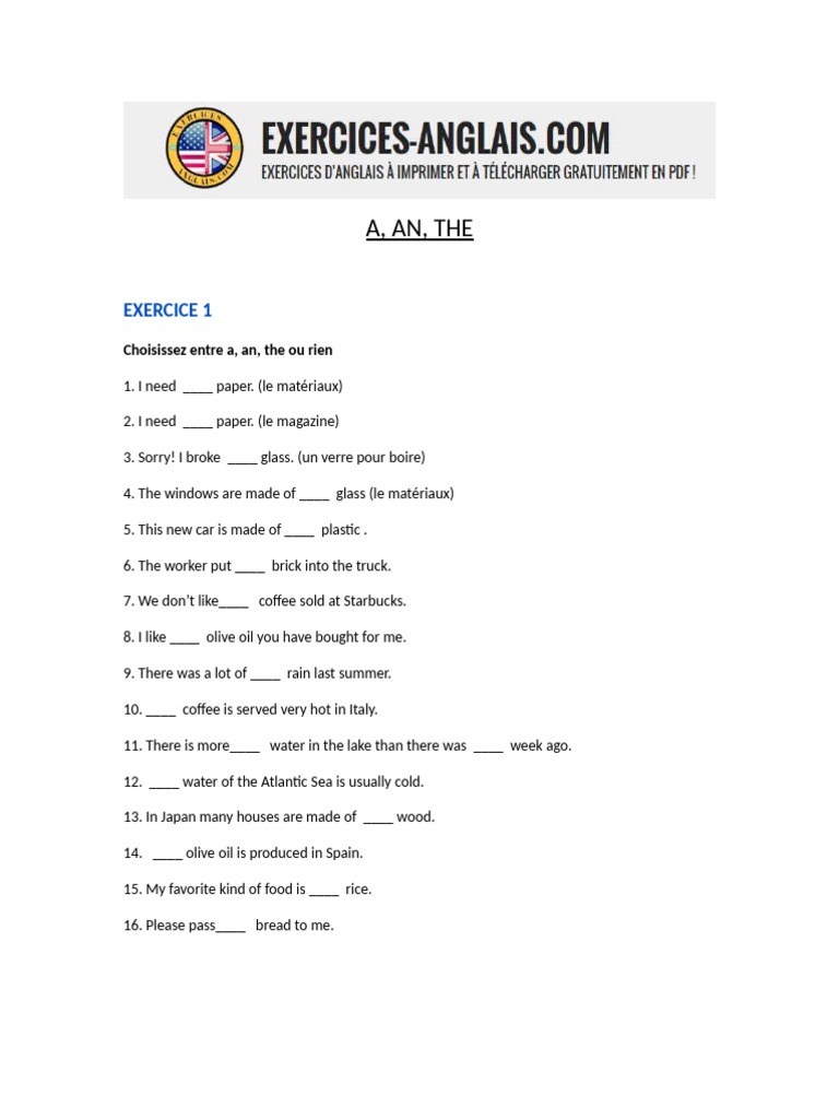 2 Exercices-Anglais-A-Imprimer-Debutant-A-An-The | PDF | Language Arts ...