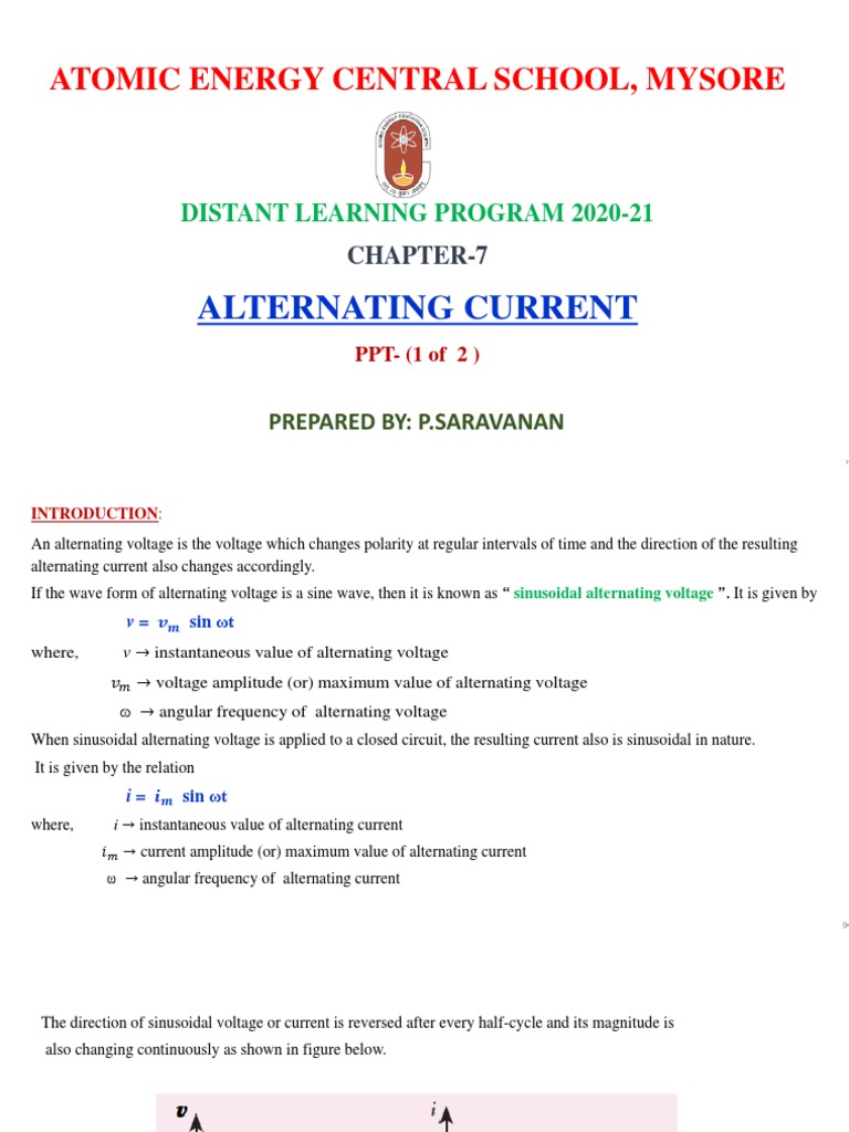 Class - 12 - Physics - Alternating Current PPT-1 of 3 | PDF | Capacitor ...