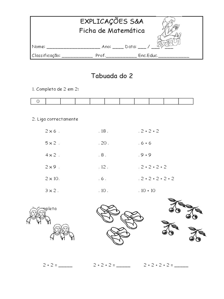 Ficha de Trabalho - Tabuada Do 2 | PDF