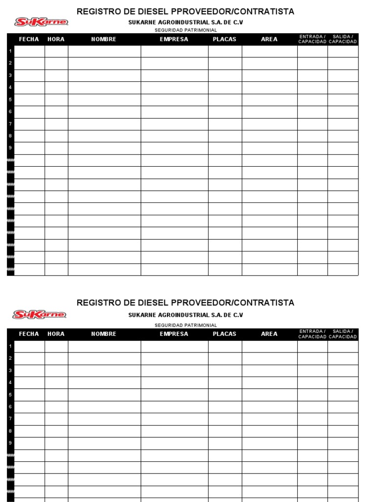 Registro de Diesel Pproveedor Contratista | PDF