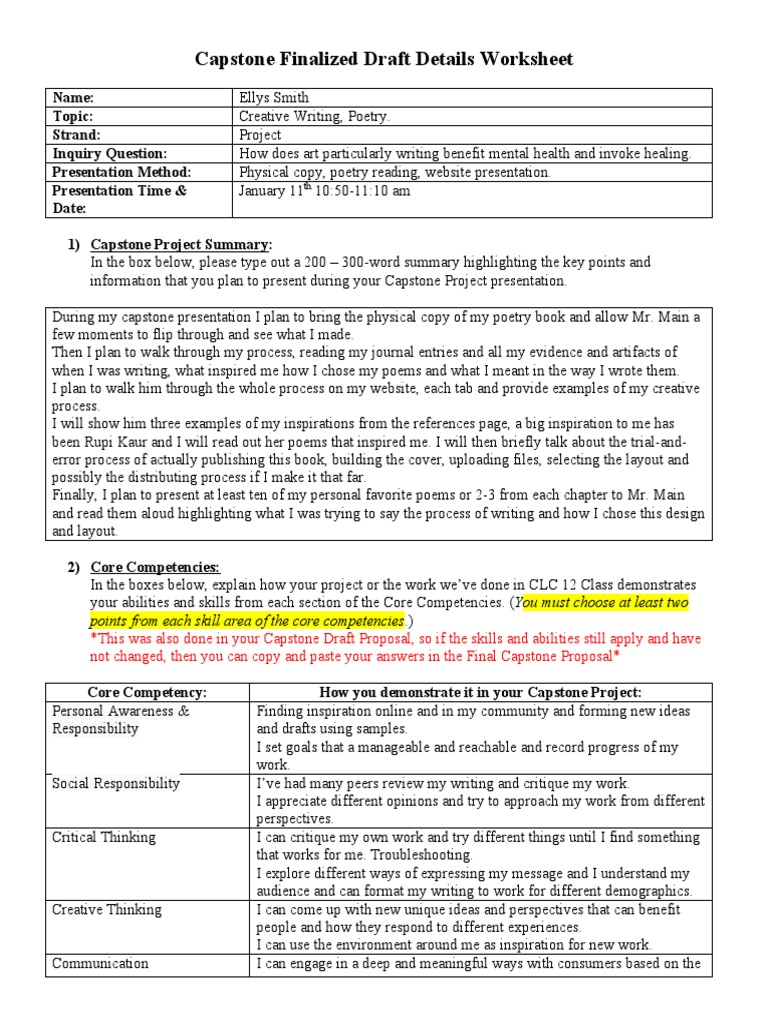 Capstone Finalized Draft Details Worksheet | PDF | Thought | Learning