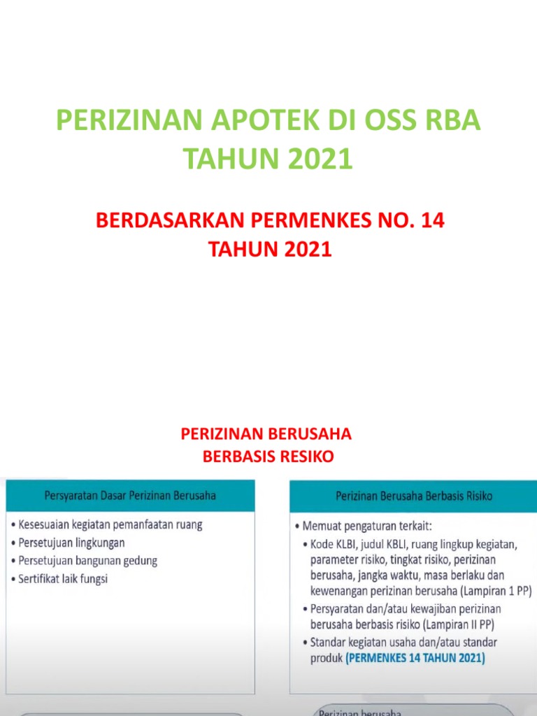 Perizinan Apotek Di Oss Rba Tahun 2021 | PDF