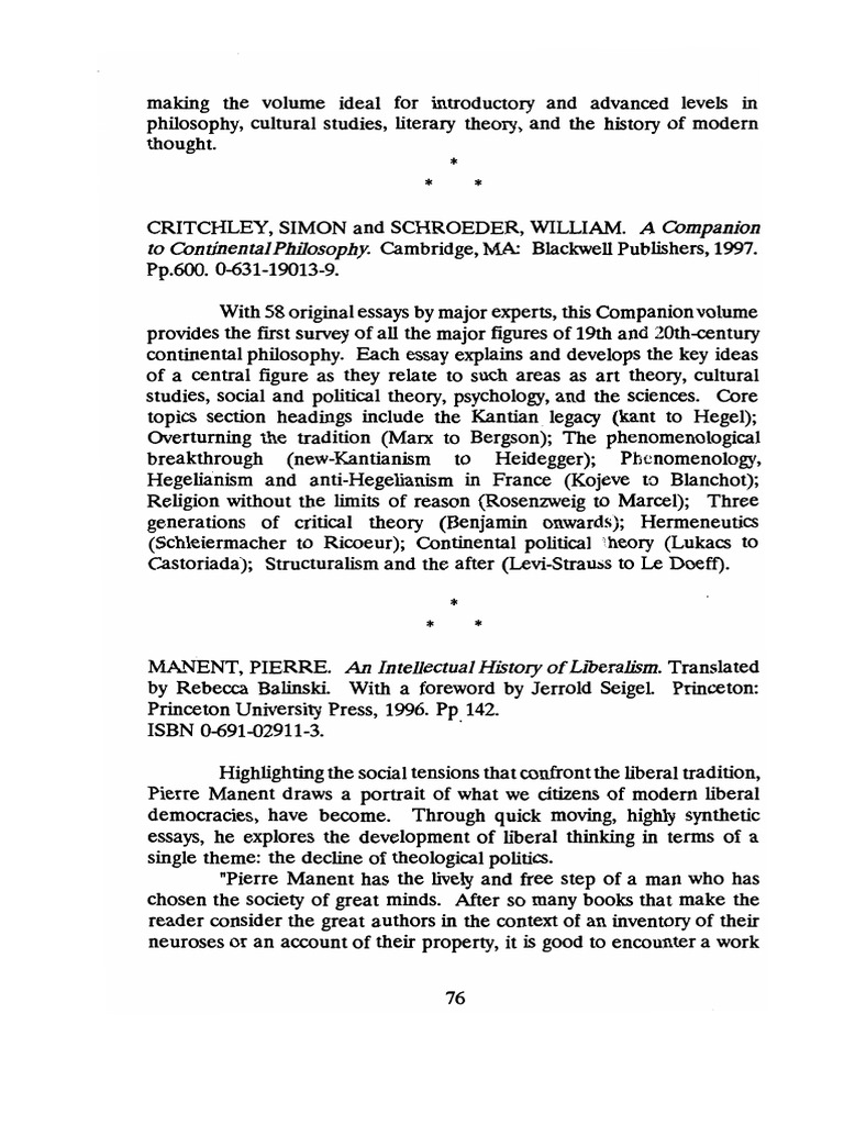 Pierre Manent An Intellectual History of Liberalis | PDF | Continental ...