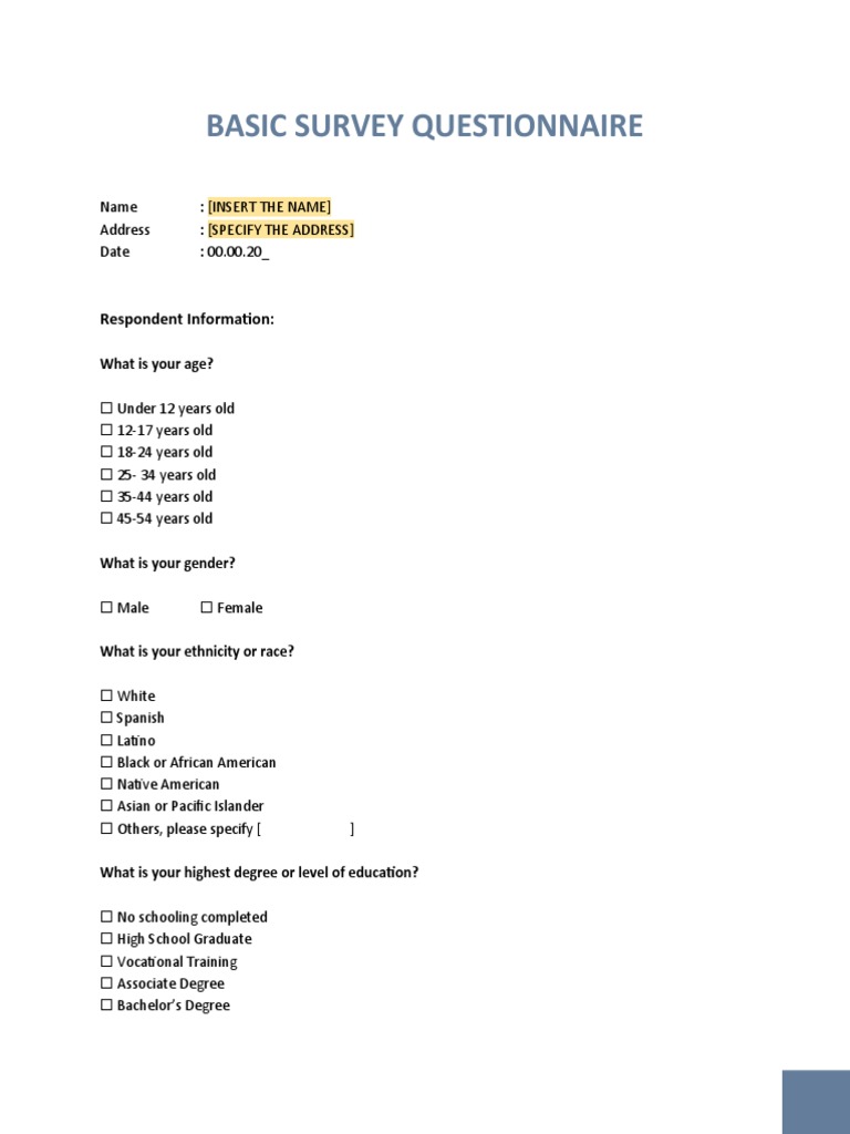 Basic Survey Questionnaire | PDF