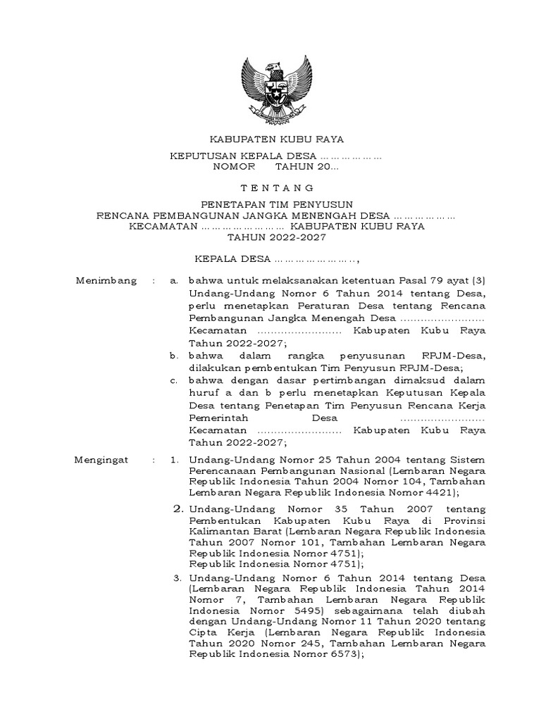 SK Tim Penyusun RPJM-Desa BARU | PDF
