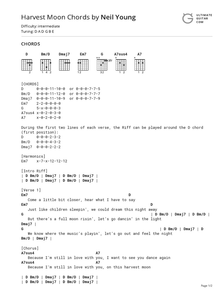Harvest Moon Chords (Ver 2) by Neil Youngtabs at Ultimate Guitar ...