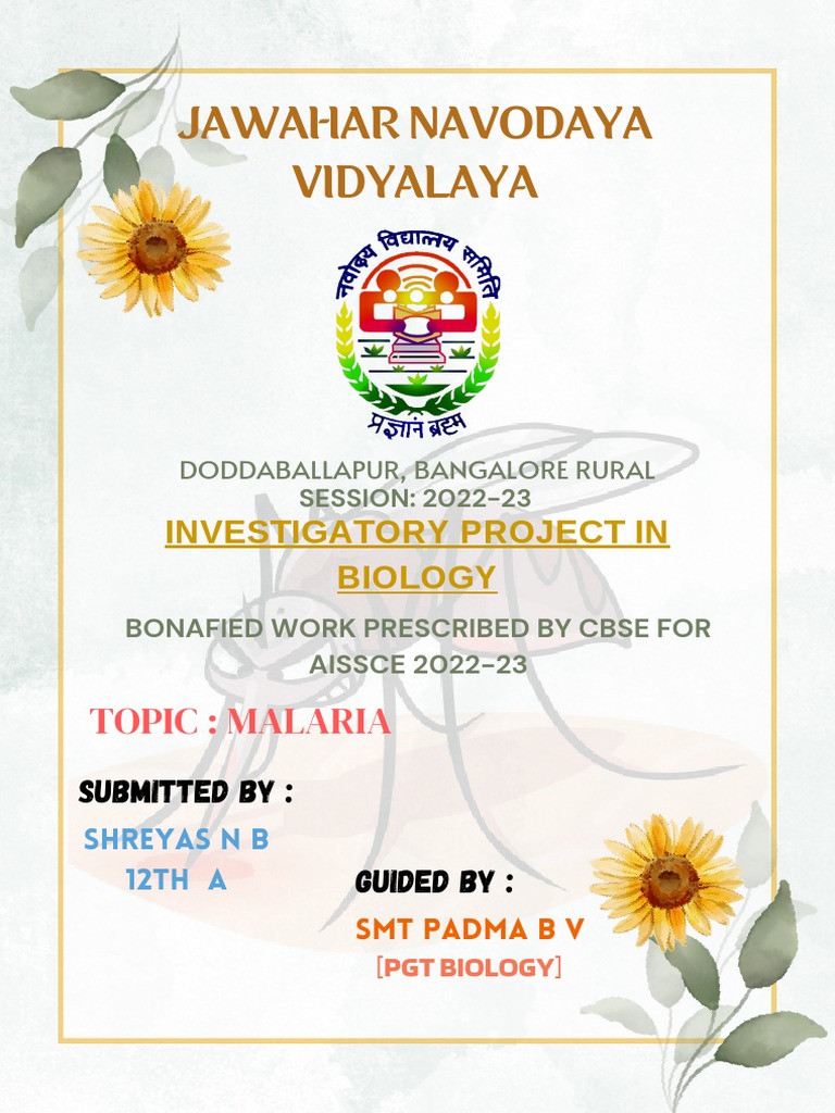 Shreyas N B Bio Investigatory Project | PDF | Malaria | Plasmodium