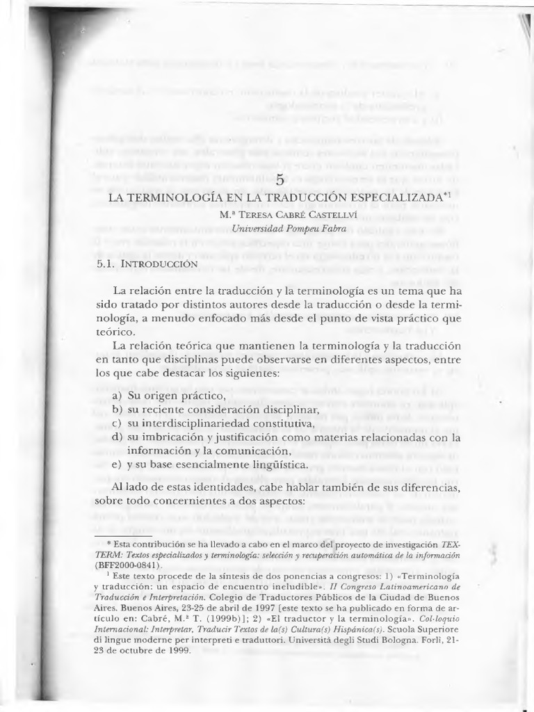 La Terminologia en La Traduccion Especializada Cabre 2004 | PDF ...