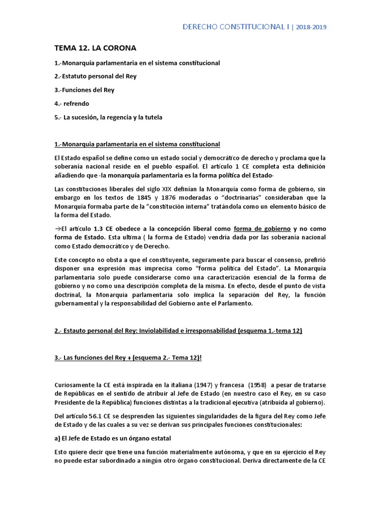 Tema 12 La Corona 3 Pdf Gobierno Constitución