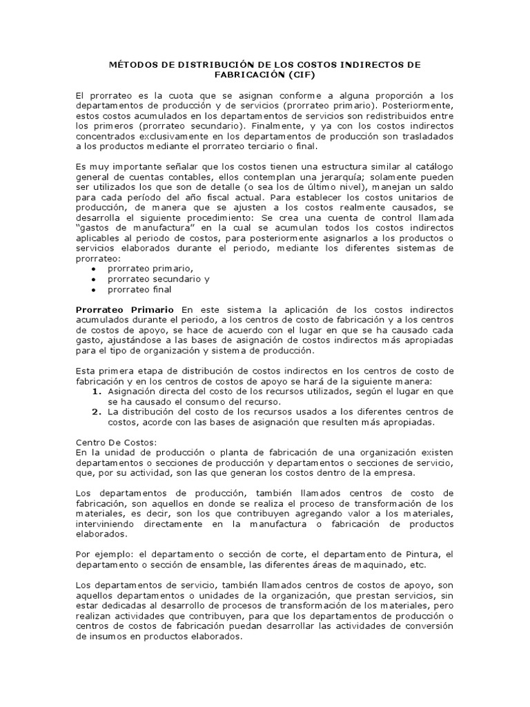 Métodos de Distribución de Los Costos Indirectos de Fabricación | PDF | Costo | Business