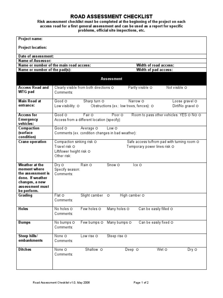 Road Risk Assessment Checklist | PDF | Road | Earth Sciences