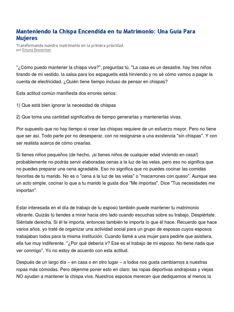 Manteniendo La Chispa Encendida en Tu Matrimonio, Una Guía para Mujeres | PDF | Estilo de vida