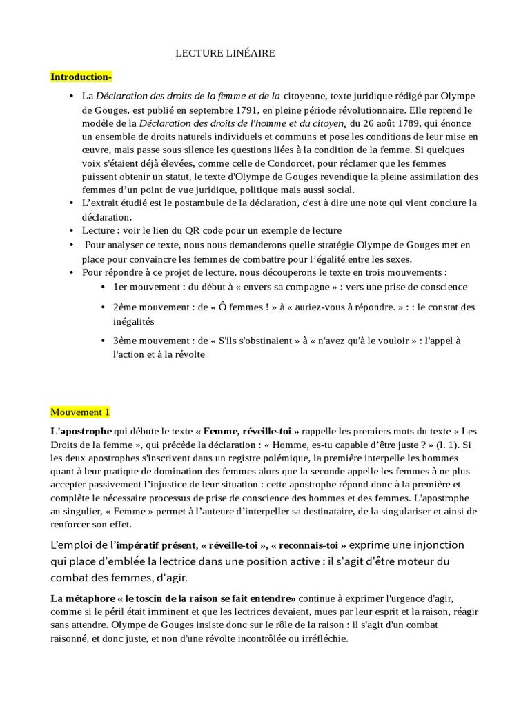 Lecture linéaire de Olympe de Gouges | PDF | Linguistique