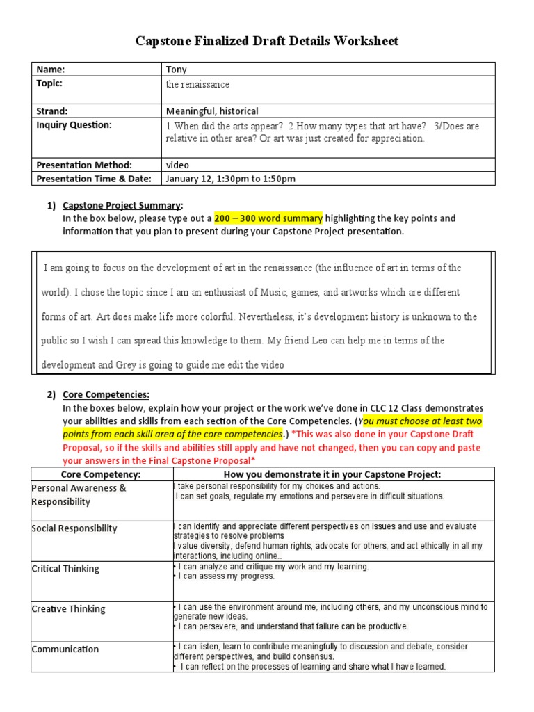 Capstone Finalized Draft Details Worksheet | PDF | Thought | Critical Thinking