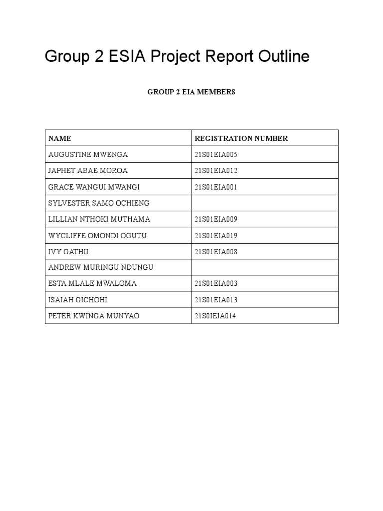 Group 2 ESIA Project Report Outline | PDF | Environmental Impact Assessment | Climate Change ...