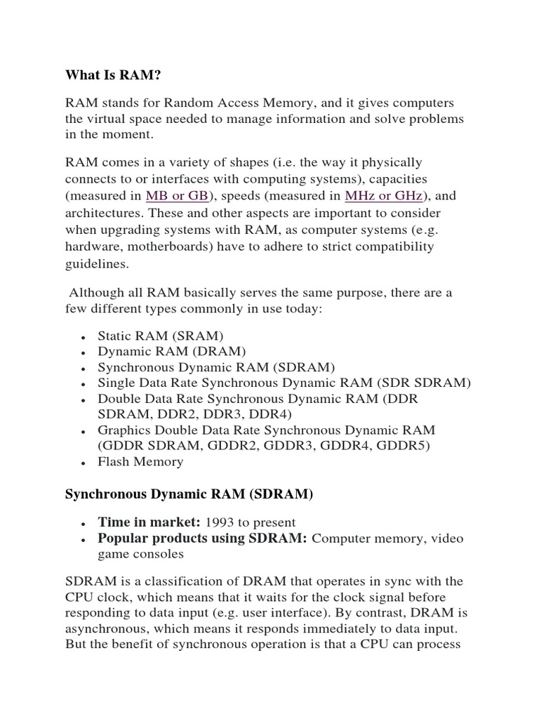 An In-Depth Guide to RAM: Types, Features, Generations, and More | PDF ...