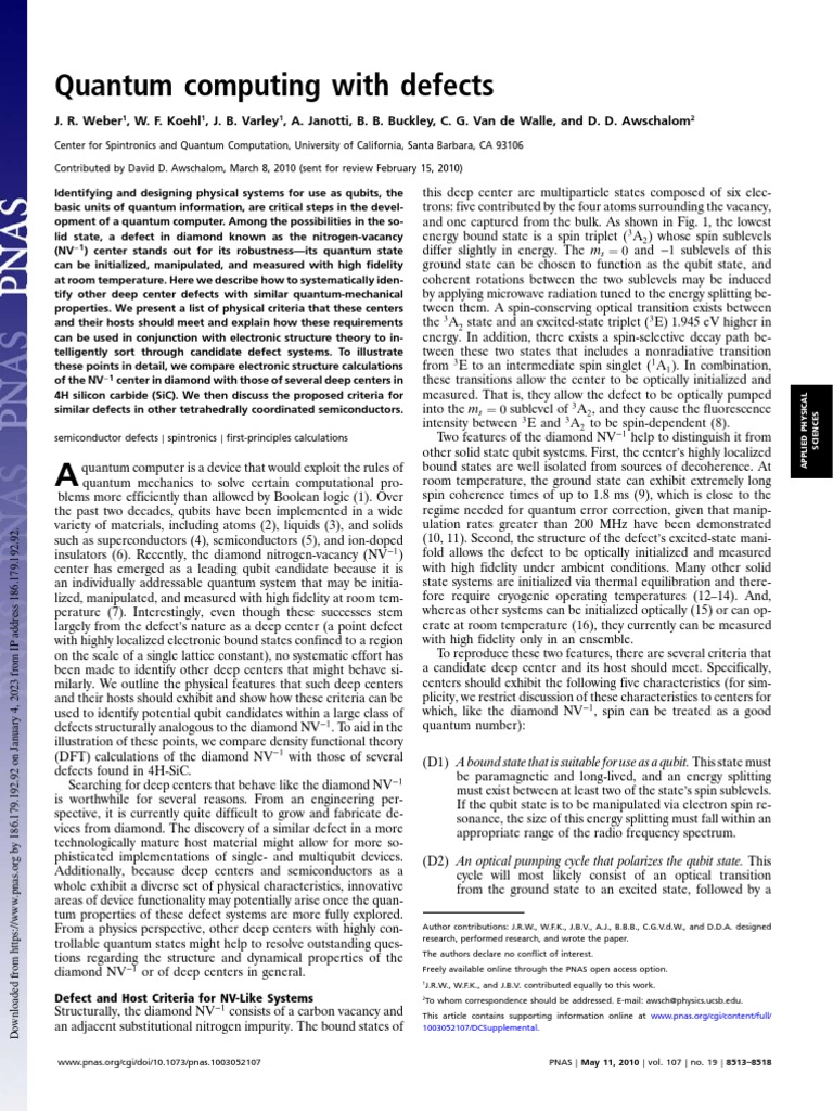 Analyzing the Potential of Defects in Diamond and Silicon Carbide for Quantum Computing Through ...