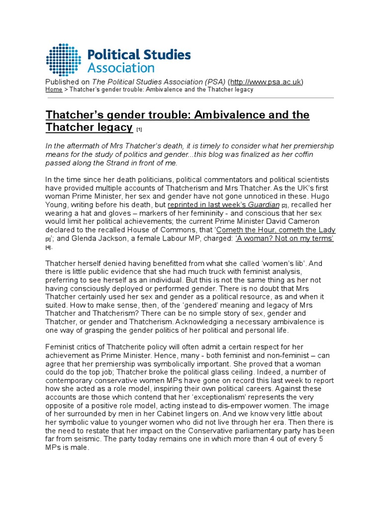 Thatcher’s Gender Trouble: Ambivalence and the Complex Legacy of the UK ...