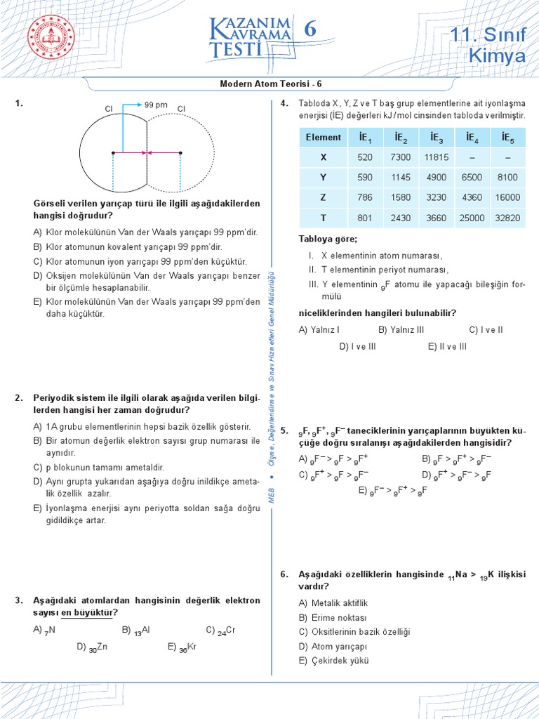 Sınıf 11. Sınıf Kimya Kimya: CL 99 PM CL | PDF