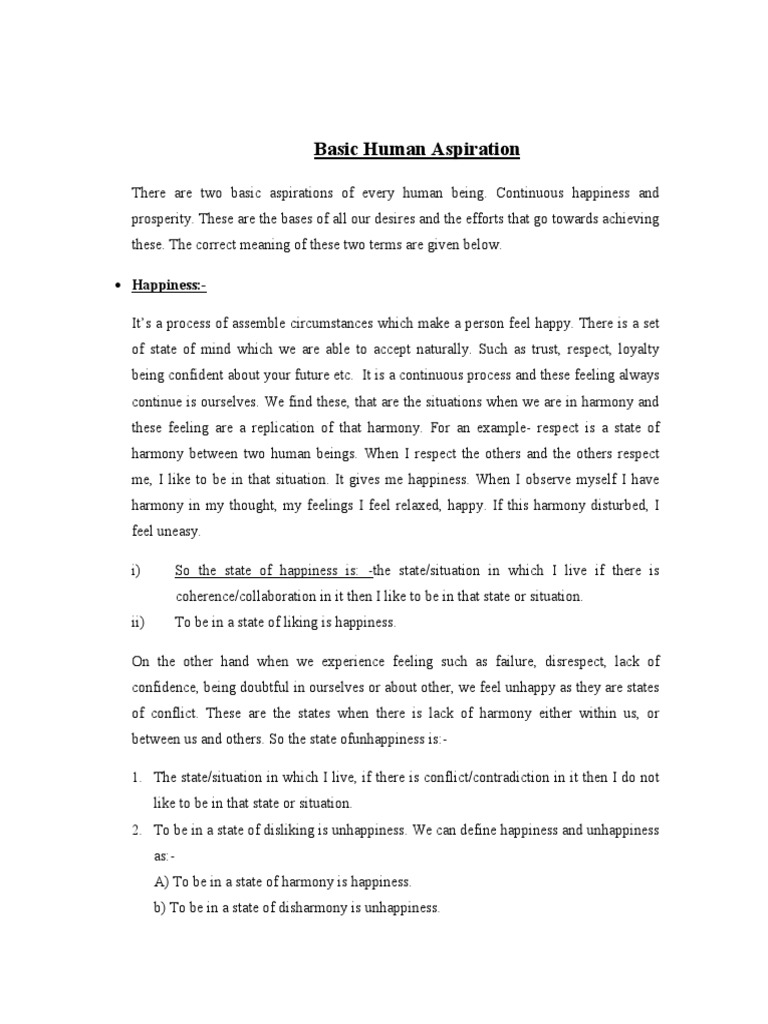 Basic Human Aspiration | PDF | Happiness | Psychology