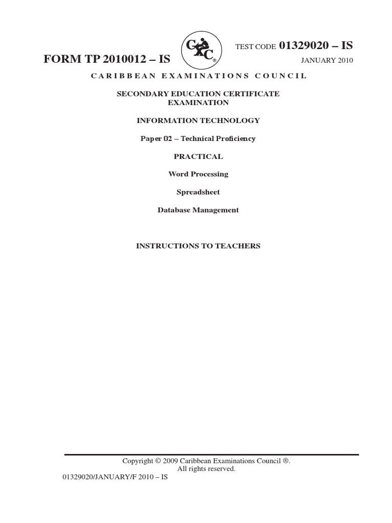 Csec Information Technology January 2010 P02 Teacher Pdf Internet Digital Television