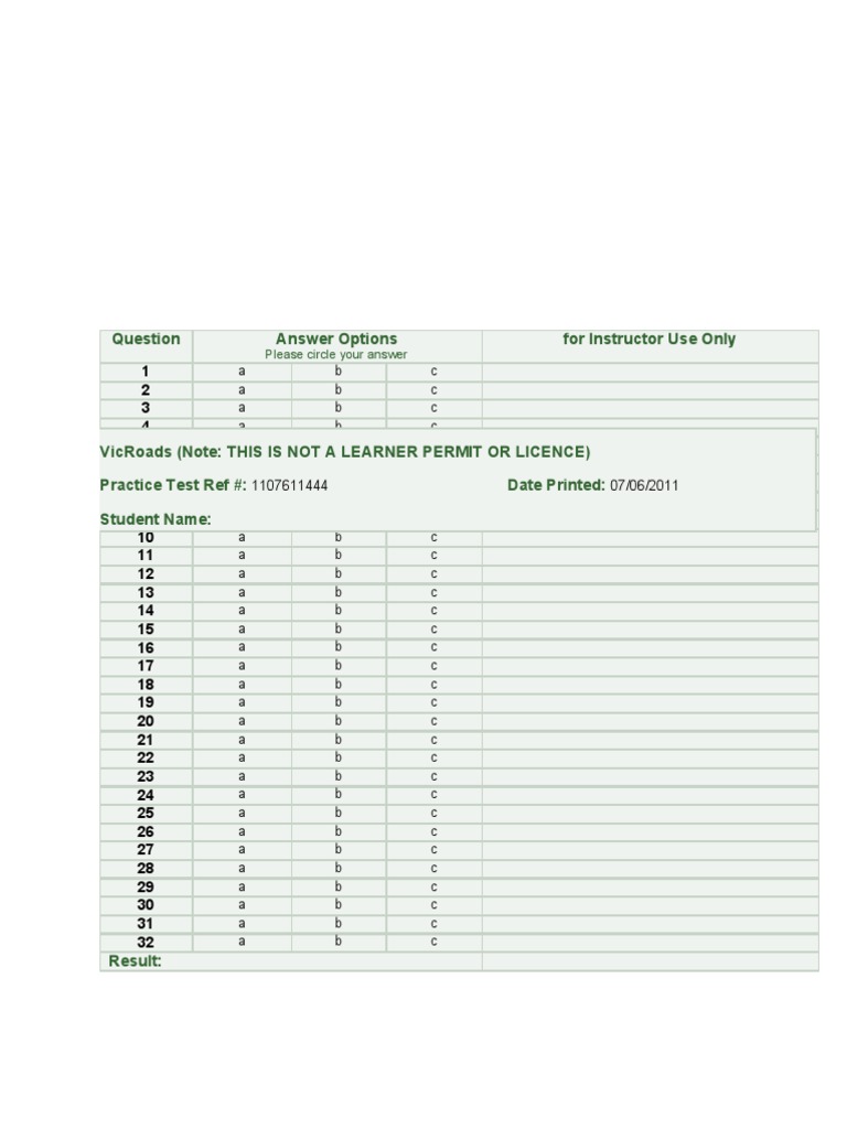 Answer Options For Instructor Use Only: Please Circle Your Answer | PDF ...