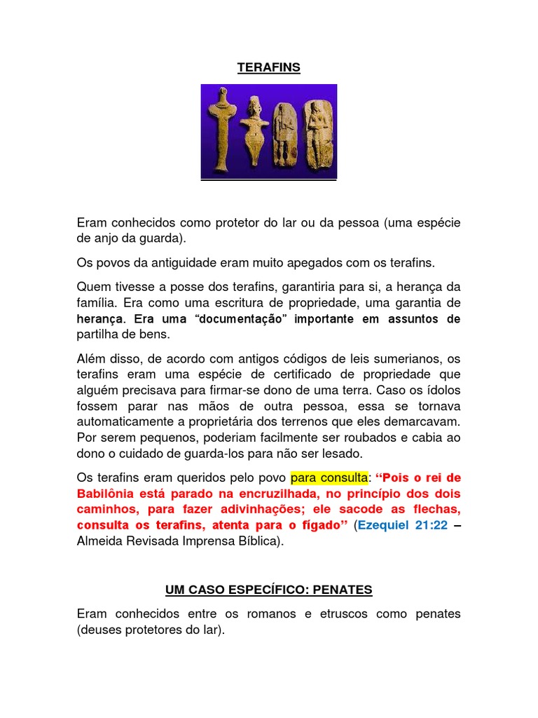 Os terafins e penates: deuses protetores do lar na antiguidade | PDF