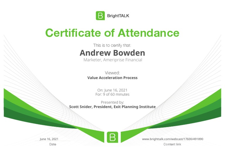 Brighttalk Viewing Certificate Value Acceleration Process | PDF