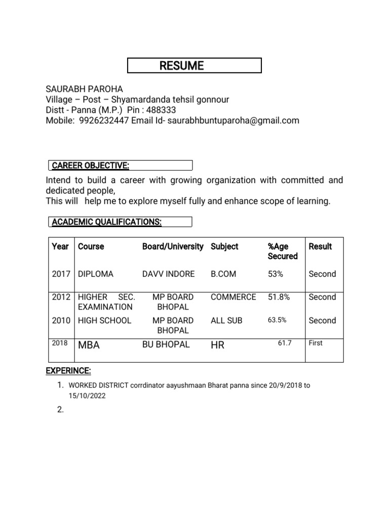 Saurabh Paroha Resume | PDF