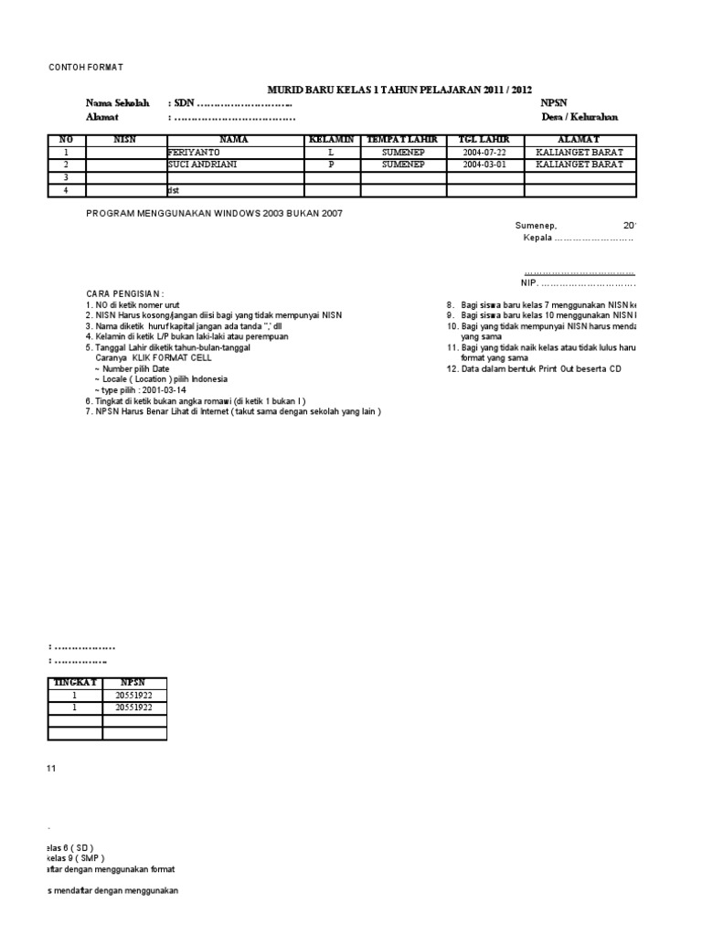 Contoh Format Nisn | PDF