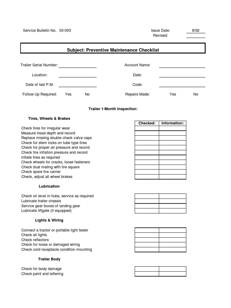 Trailer Preventive Maintenance Checklist | PDF | Tire | Trailer (Vehicle)