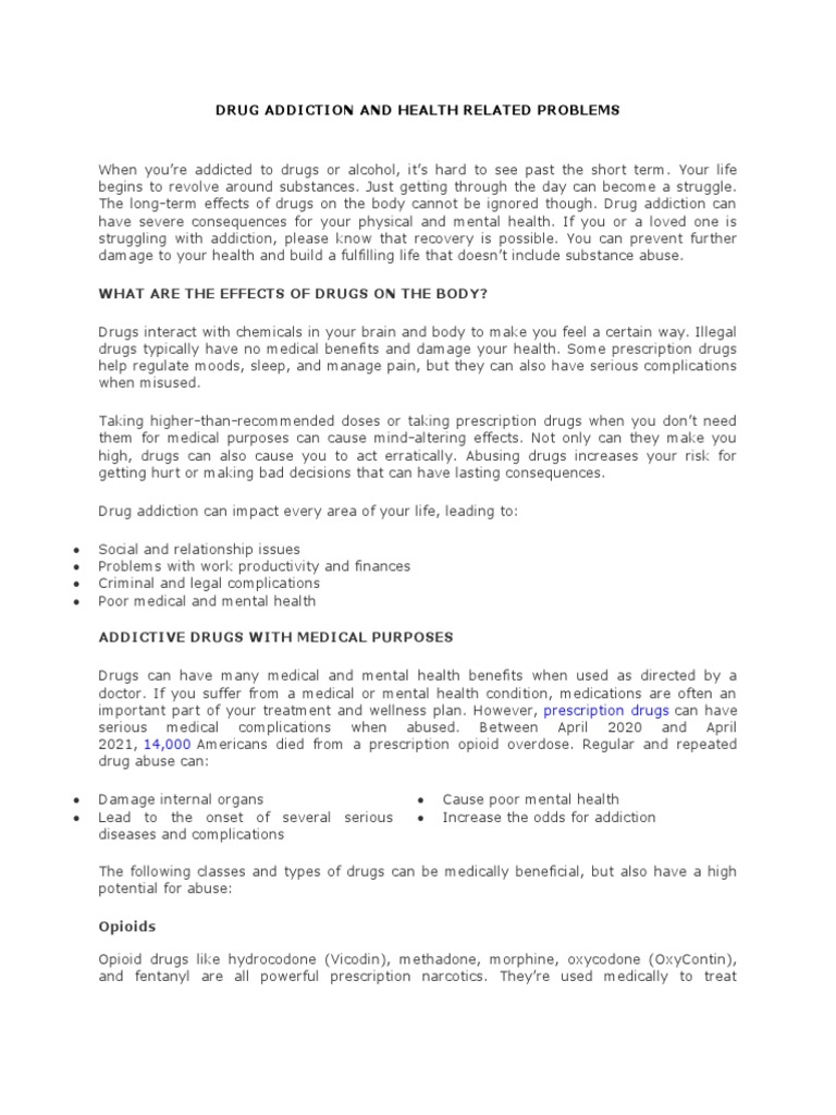 Drug Addiction and Health Related Problems | PDF | Substance Abuse ...