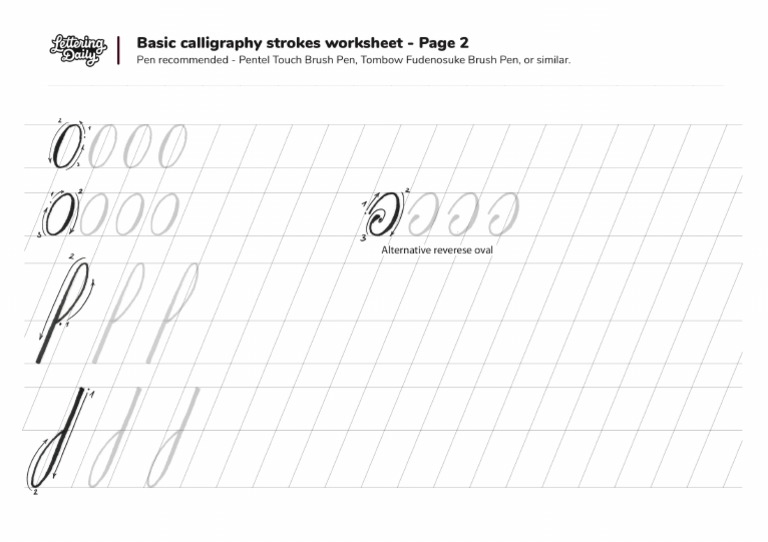 Basic Calligraphy Strokes Worksheet - Page 2 - Lettering Daily | PDF