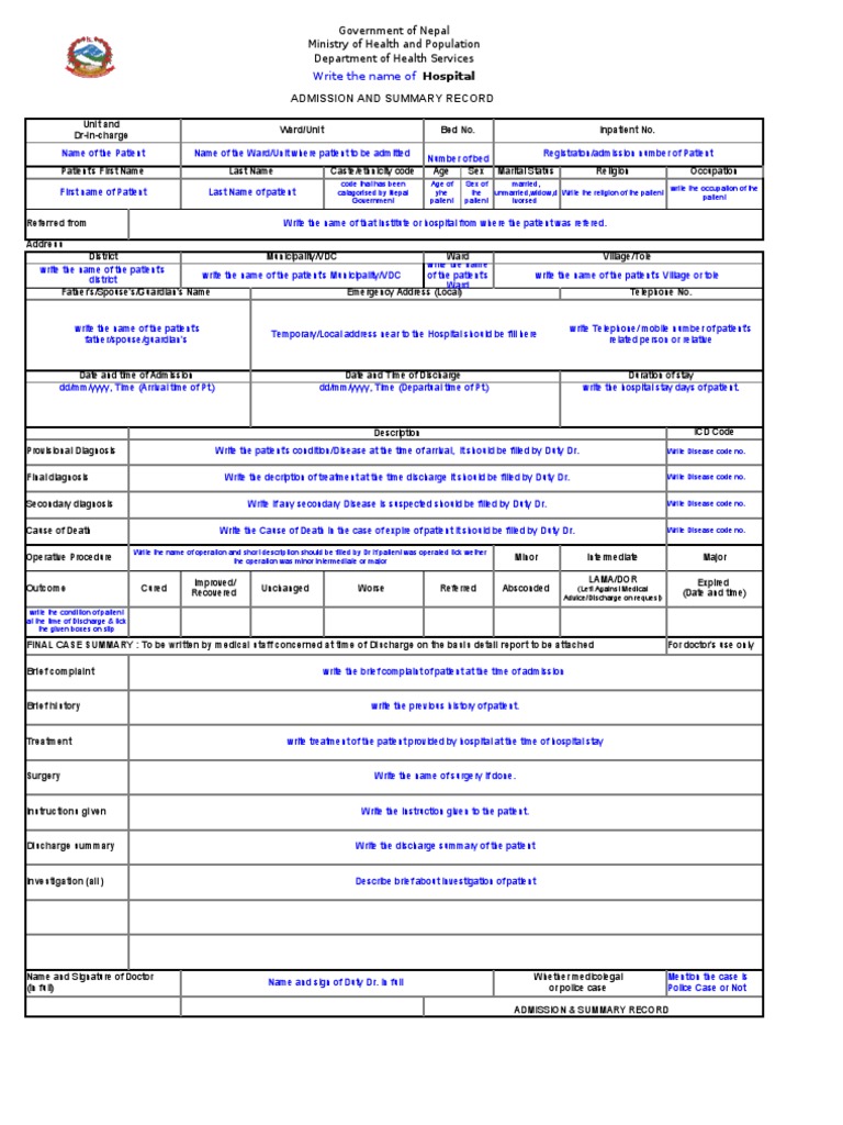 1. Admission and Discharge | Patient | Hospital