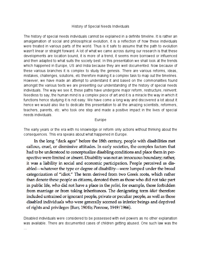 History of Special Needs Individuals | PDF