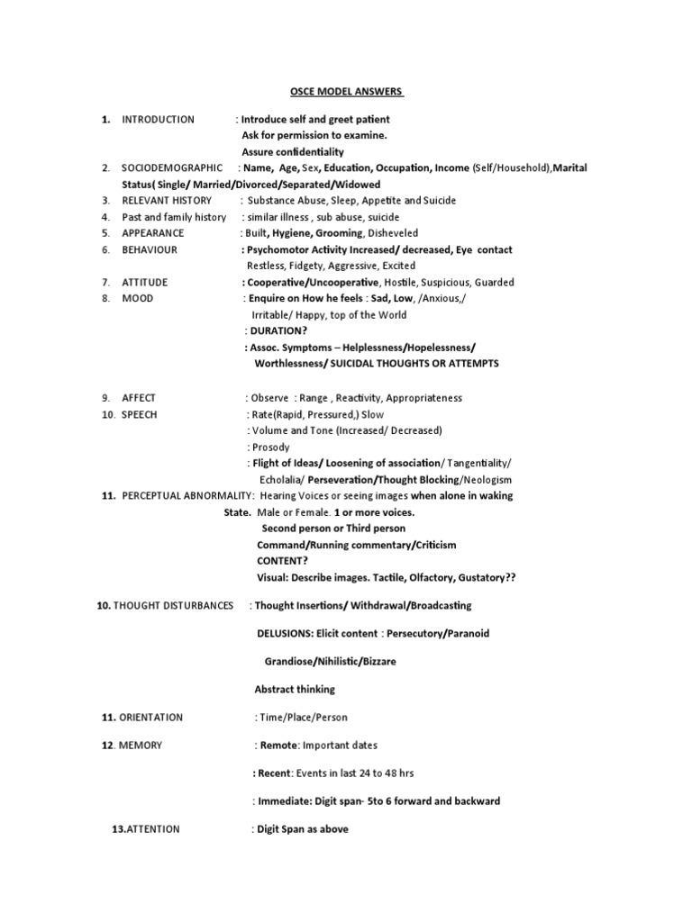 Osce Model | PDF | Thought | Mental Health