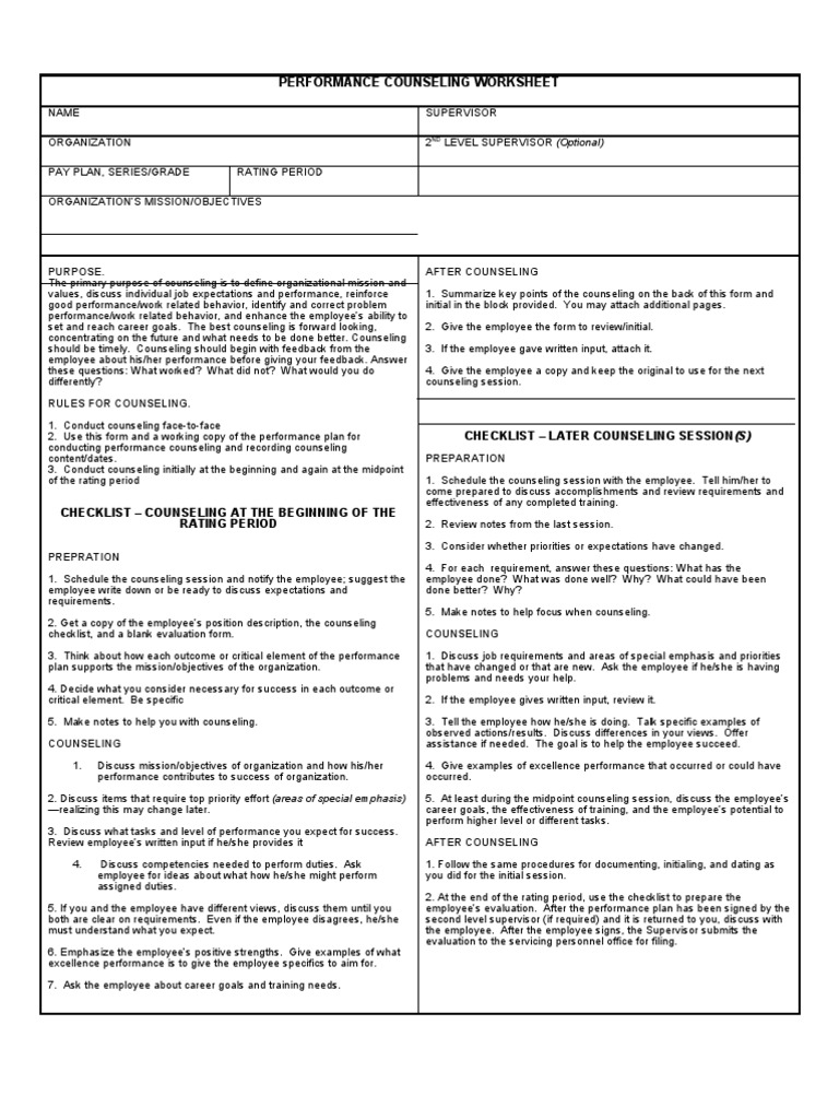 Performance Counseling Worksheet | Competence (Human Resources) | Human ...