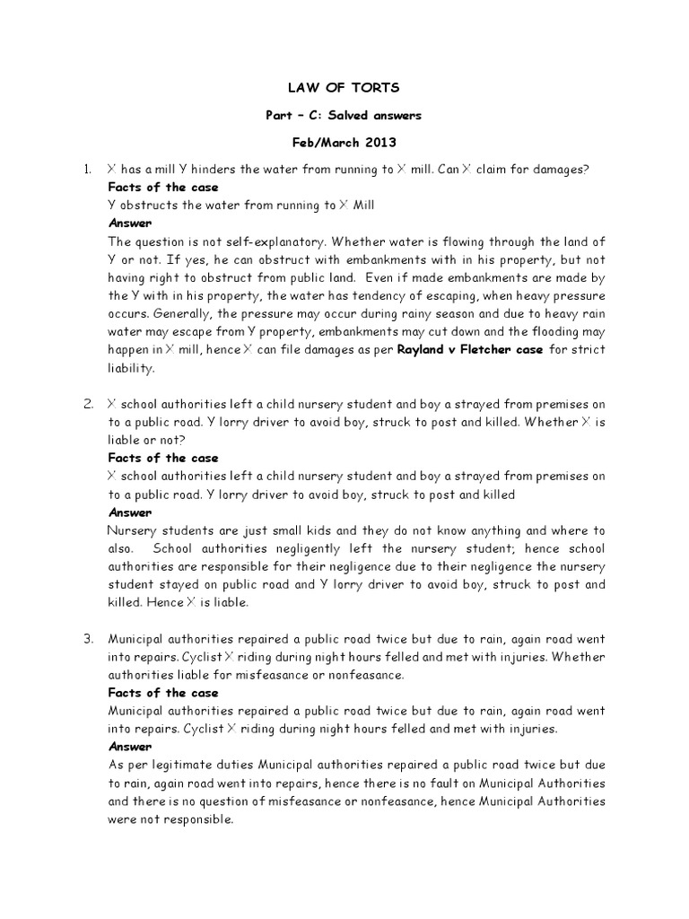 Liability Analysis: A Review of Key Tort Law Cases Analyzed in a Law of ...