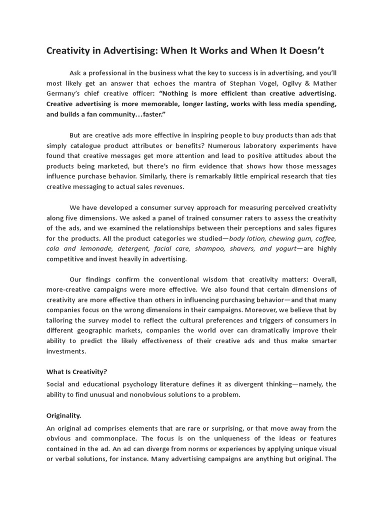Effectiveness of Creativity in Ads | PDF | Advertising | Creativity