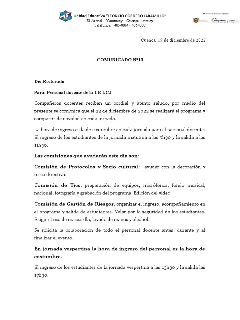 Comunicado Navidad 10 | PDF | Navidad