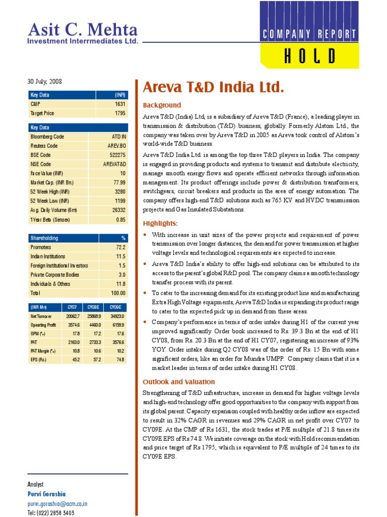Areva T&D India LTD.: Background | PDF | Electrical Substation ...