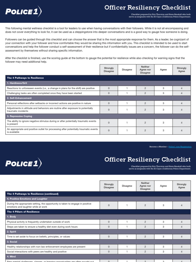 Police 1 Officer Resiliency Checklist Jan 2023 | Download Free PDF ...