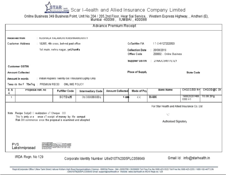 Star Health Premium Receipt Document | PDF | Finance & Money Management | Technology & Engineering