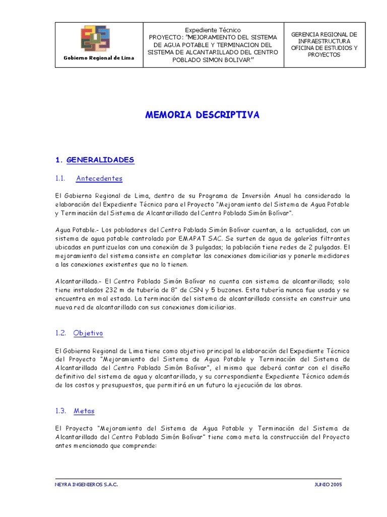 Memoria Descriptiva Pativilca | PDF | Alcantarillado | Lima