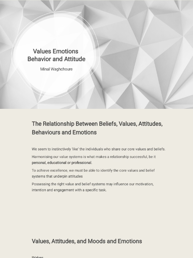 Values Emotions Behavior and Attitude | PDF